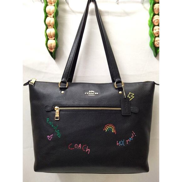 Coach | Bags | Coach Gallery Black Pebbled Leather Diary Embroidery ...